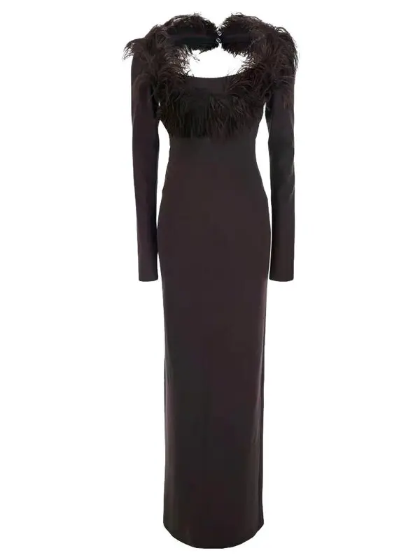 Attico Feather-trim Maxi Dress - Brown