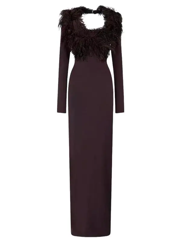 Attico Feather-trim Maxi Dress - Brown