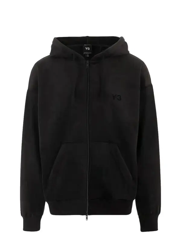 Y3 Logo-print Zip-up Hoodie - Black
