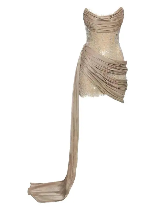 NISSA Sequin-detail Lace Corset Mini Dress - Neutrals