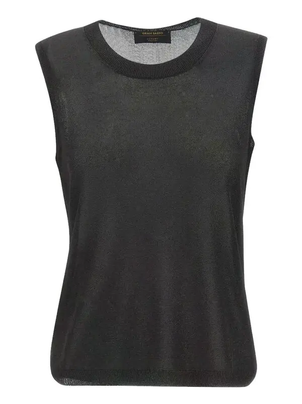 GRAN SASSO Lurex-knit Ribbed Trim Top - Black