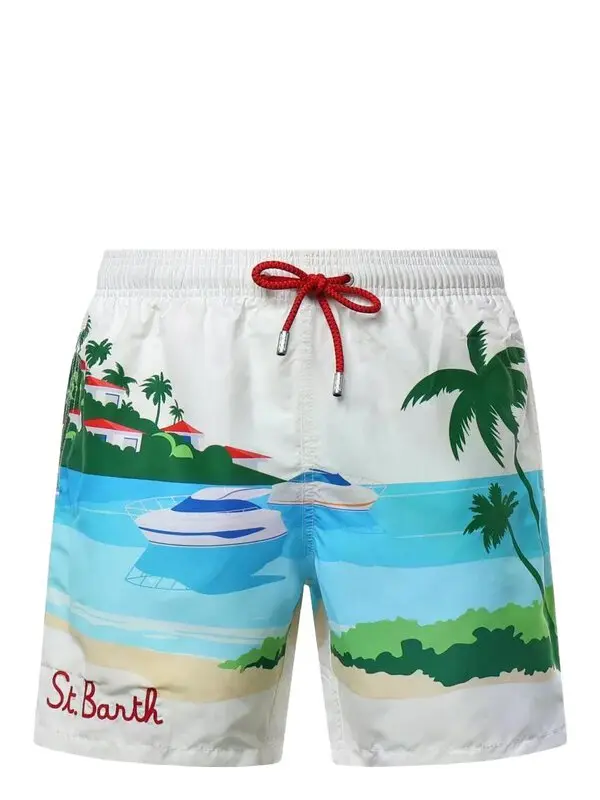 MC2 SAINT BARTH Scenic Print Drawstring Swim Shorts - White