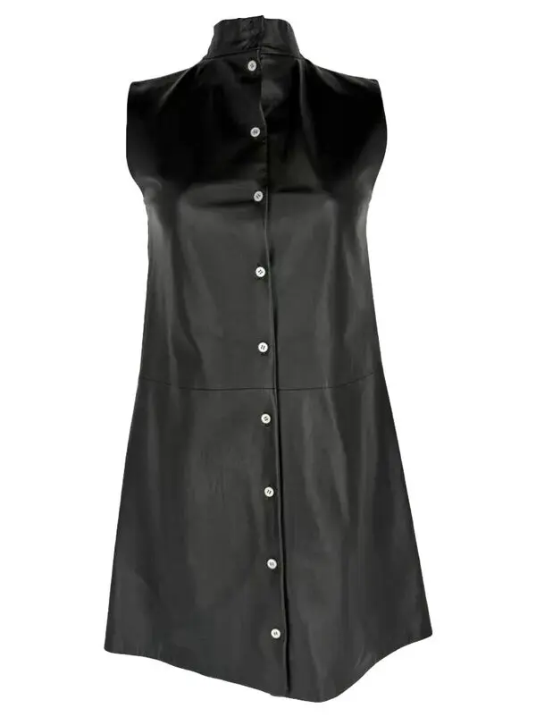 Prada Leather High Neck Sleeveless Dress - Black