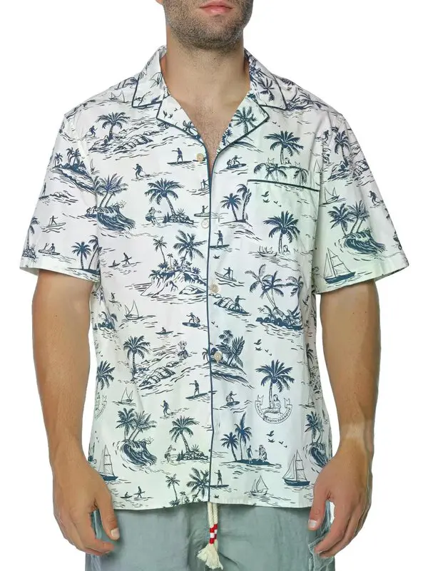 MC2 SAINT BARTH Kalea Piping Detail Surfer-print Shirt - White
