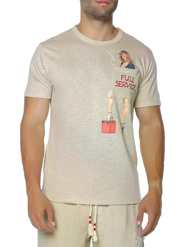 MC2 SAINT BARTH Ecstasea Graphic-print Chest-pocket T-shirt - Neutrals