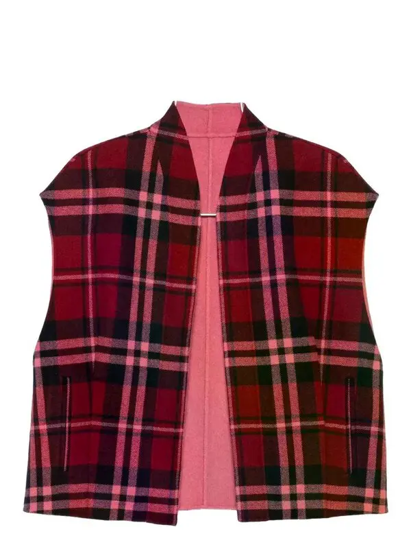 ALICIA AUDREY Regine Check Sleeveless Reversible Gilet - Red