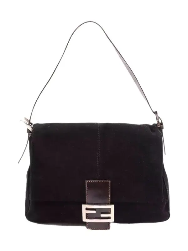 Fendi Suede Mamma Baguette Shoulder Bag - Black