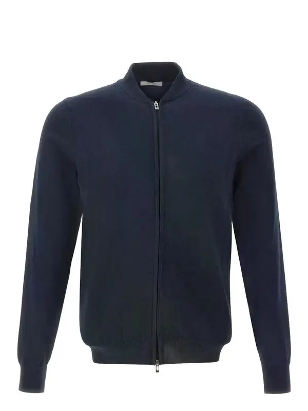 DIKTAT Zip-up Ribbed Trim Sweater - Blue