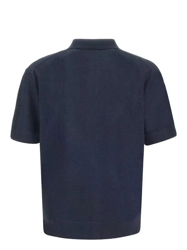KANGRA Openwork Knit Cotton Polo Shirt - Blue