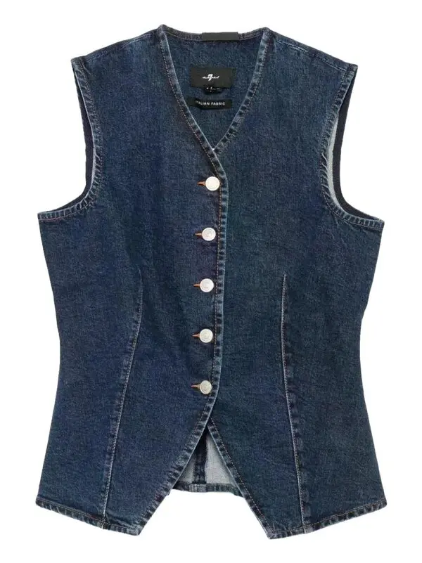 7 For All Mankind Button-up Denim Waistcoat - Blue