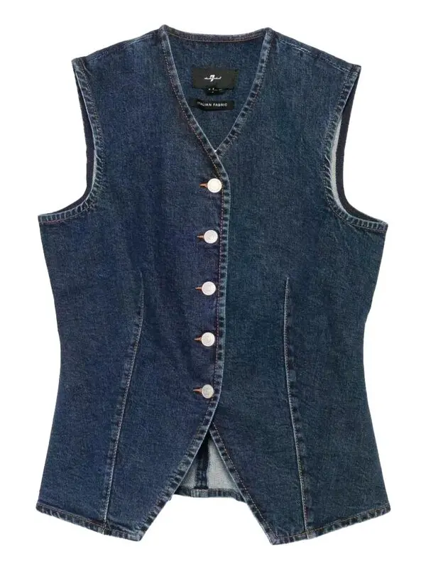 7 For All Mankind Button-up Denim Waistcoat - Blue