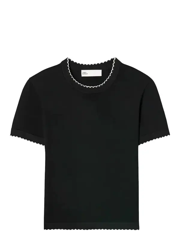 Tory Burch Scalloped-trim Knitted T-shirt - Black