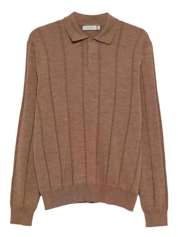Canali Ribbed Polo Sweater - Brown