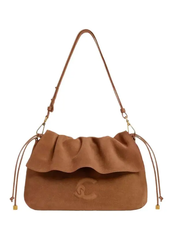 COCCINELLE Lidia Ruffled Suede Shoulder Bag - Brown
