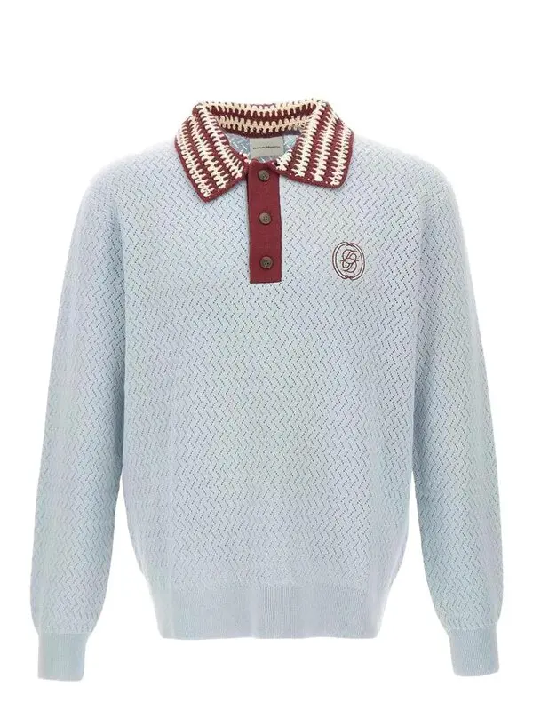 Drole De Monsieur Openwork-knit Crochet-collar Polo Shirt - Blue