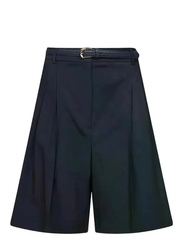Max Mara Belted Pleated Virgin Wool Shorts - Blue