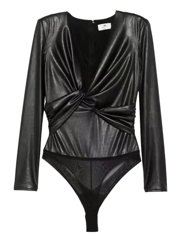 Elisabetta Franchi Faux-leather Bodysuit With Twist Detail - Black