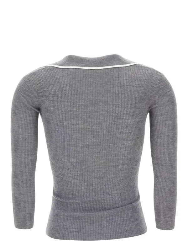 Elisabetta Franchi Ribbed-knit Logo-embroidered Polo Shirt - Grey