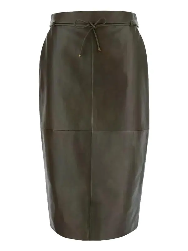 Max Mara Belted Leather Skirt - Green