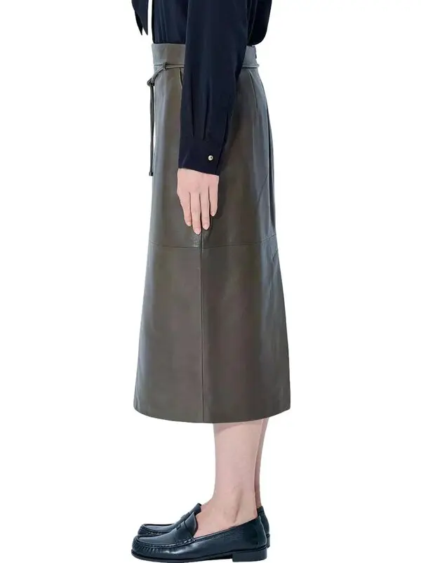 Max Mara Belted Leather Skirt - Green