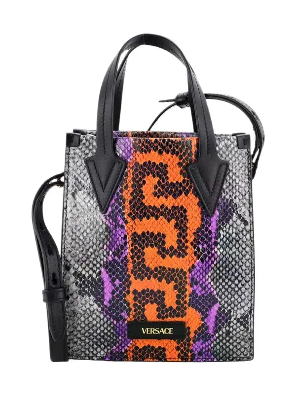 Versace Convertible Python Embossed Leather Mini Tote Bag - Multicolour