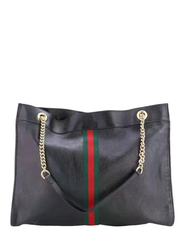 Gucci Rajah Chain Leather Large Tote Bag - Black