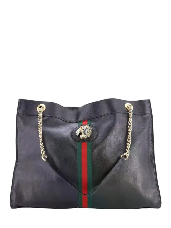 Gucci Rajah Chain Leather Large Tote Bag - Black