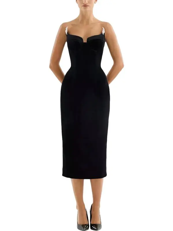 ADAMARIS Crystal-embellished Strapless Sweetheart Neck Midi Dress - Black