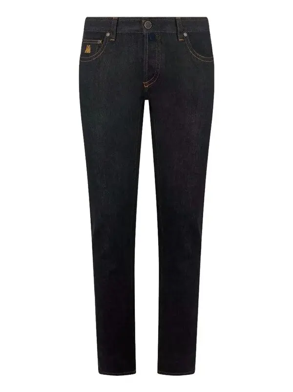 MOORER Slim-fit Jeans With Contrast Topstitching - Blue