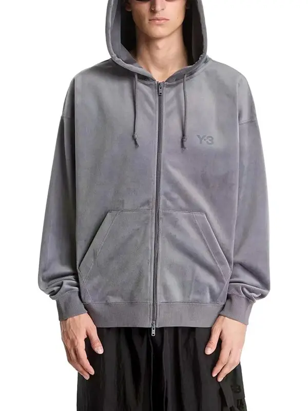 Y3 Velvet Full Zip Hoodie - Grey