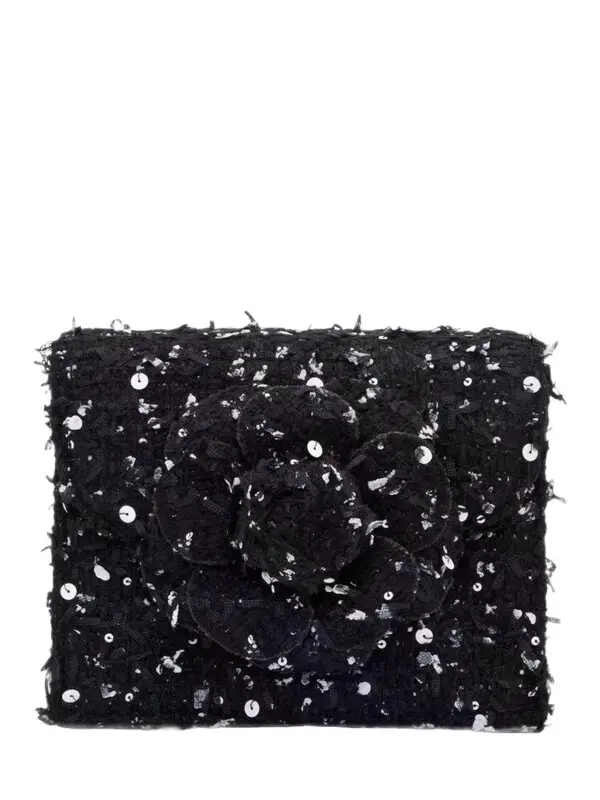 Oscar De La Renta Sequined Floral Appliqué Clutch Bag - Black