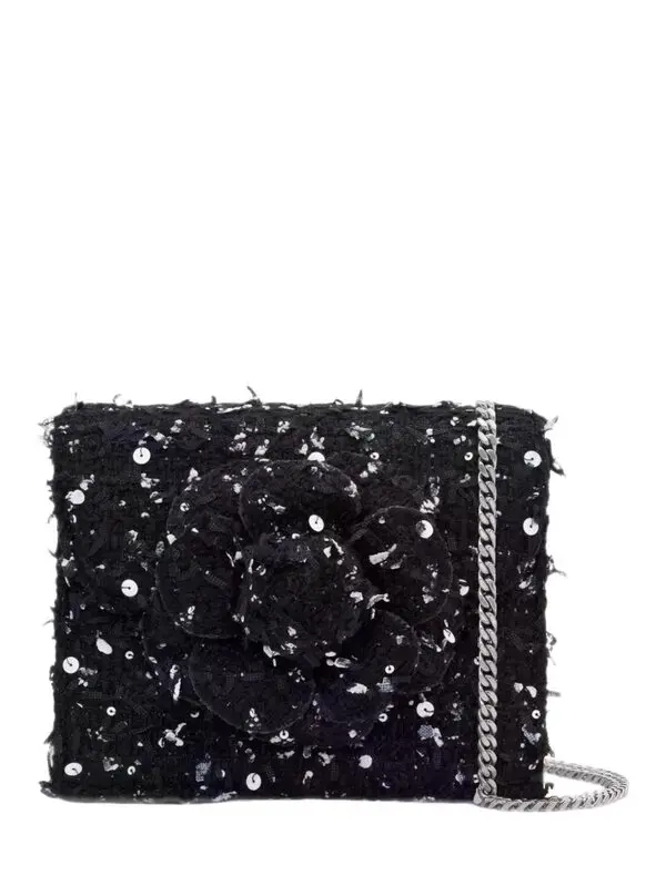 Oscar De La Renta Sequined Floral Appliqué Clutch Bag - Black
