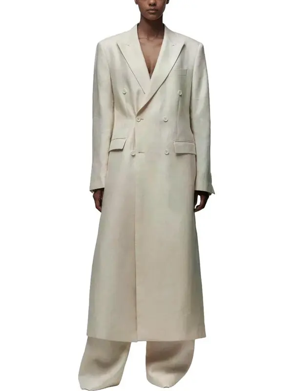 CAYET Rasha Double-breasted Longline Blazer - Neutrals
