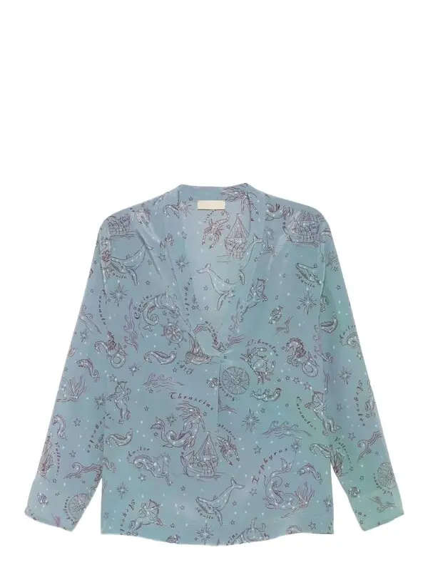 Momoni Astrological Print V-neck Blouse - Blue