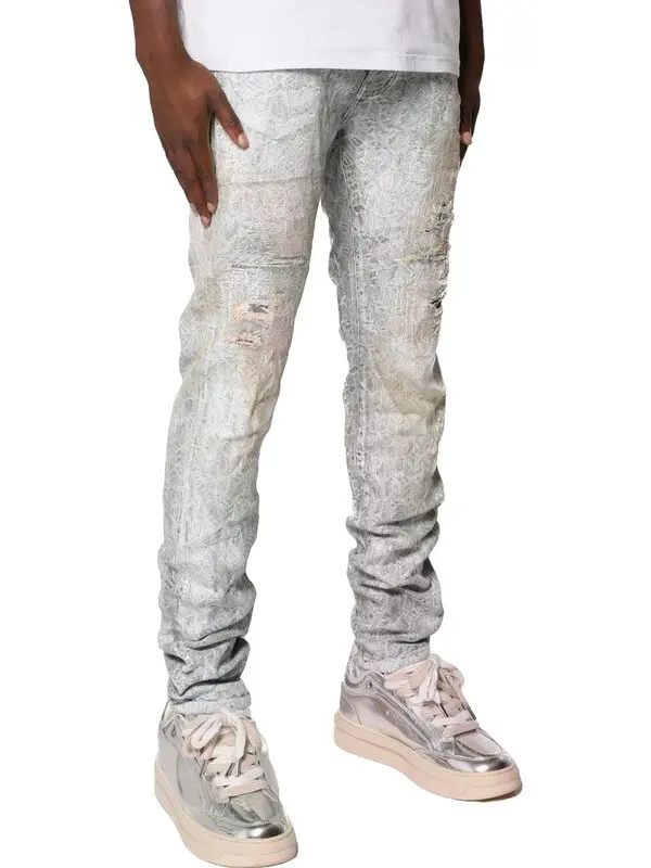 PURPLE BRAND Distressed Snake-print Jeans - Grey