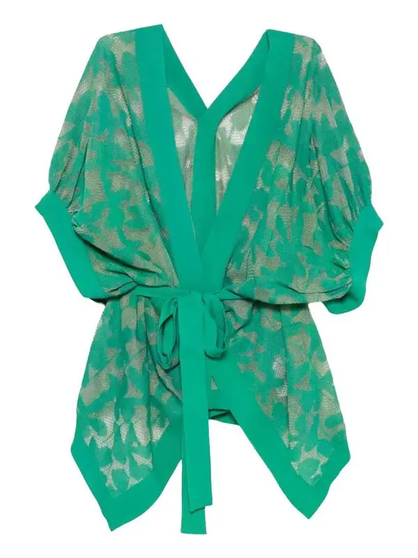 Liviana Conti Floral Lace Belted Kimono - Green