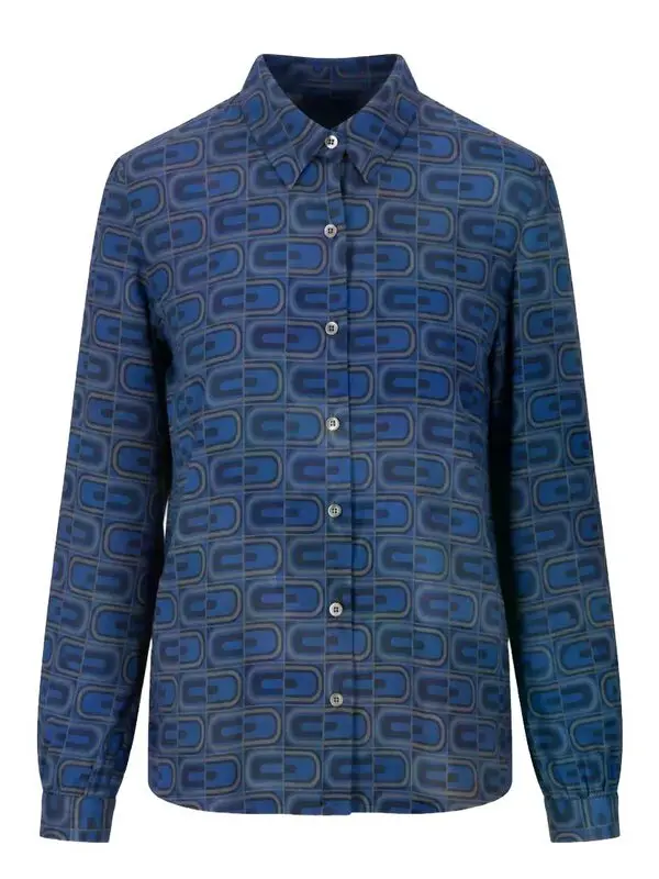LAURA URBINATI Geometric Print Long-sleeved Shirt - Blue