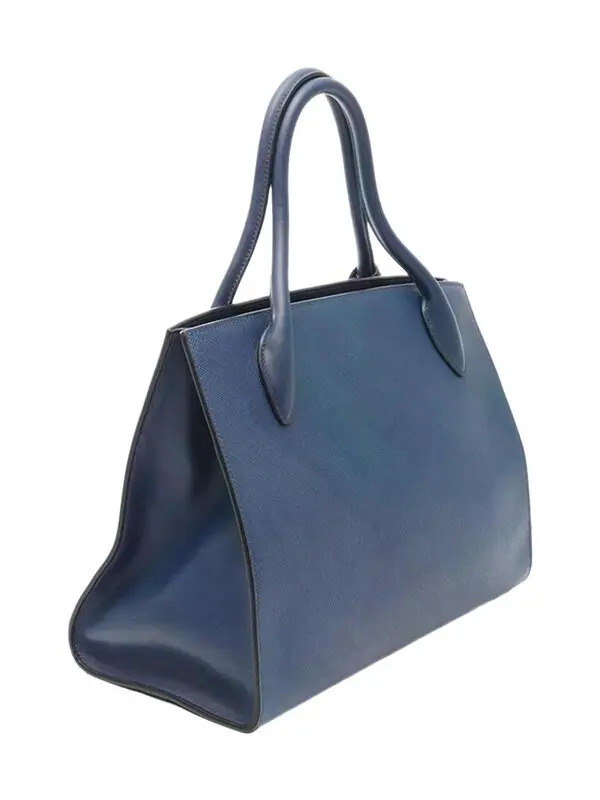 Prada Saffiano Cuir Monochrome Top Handle Tote Satchel - Blue