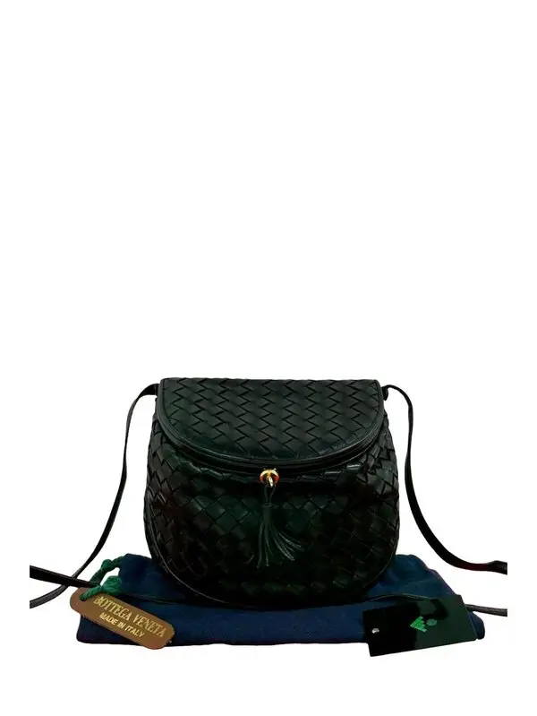 Bottega Veneta Leather Intrecciato Tassel Clasp Crossbody Bag - Black