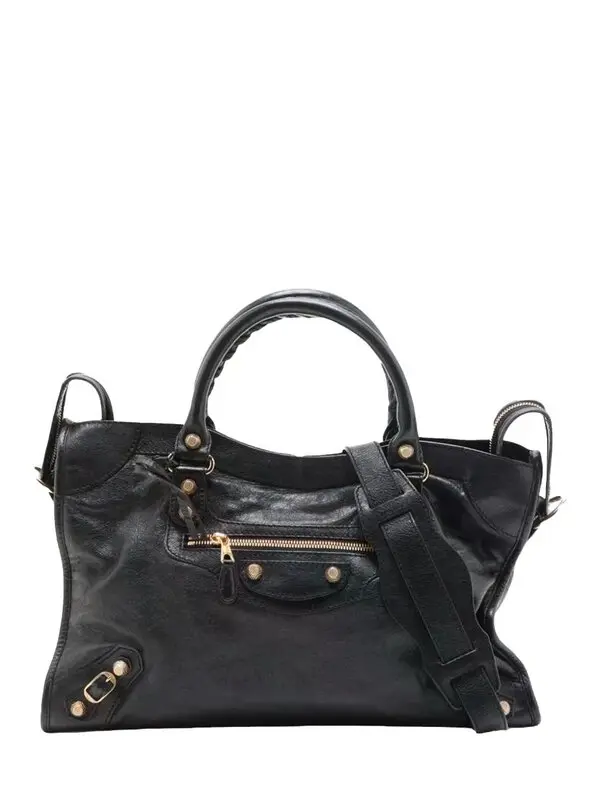 Balenciaga Lambskin Motocross Giant 21 Classic City Satchel - Black