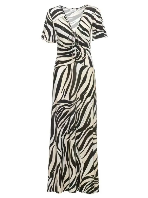 Marella Zebra-print V-neck Drawstring Maxi Dress - Black