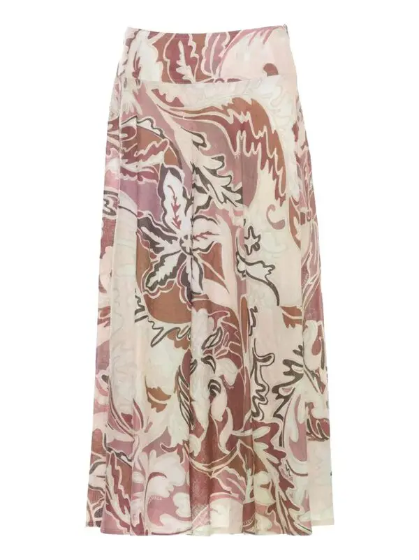 Marella Abstract Print Linen Midi Skirt - Red