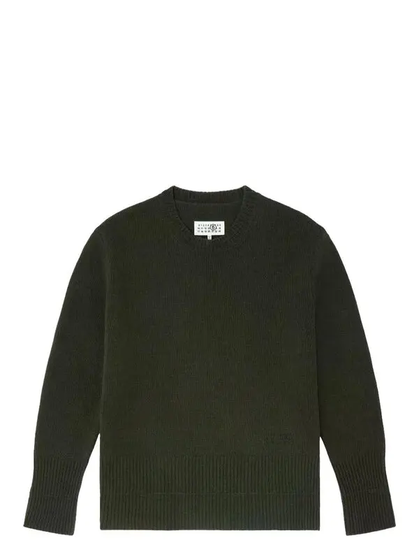 MAISON MARGIELA Crew Neck Wool Sweater With Open Seam Details - Green