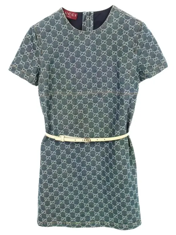 Gucci Gg Pattern Denim Mini Dress - Blue