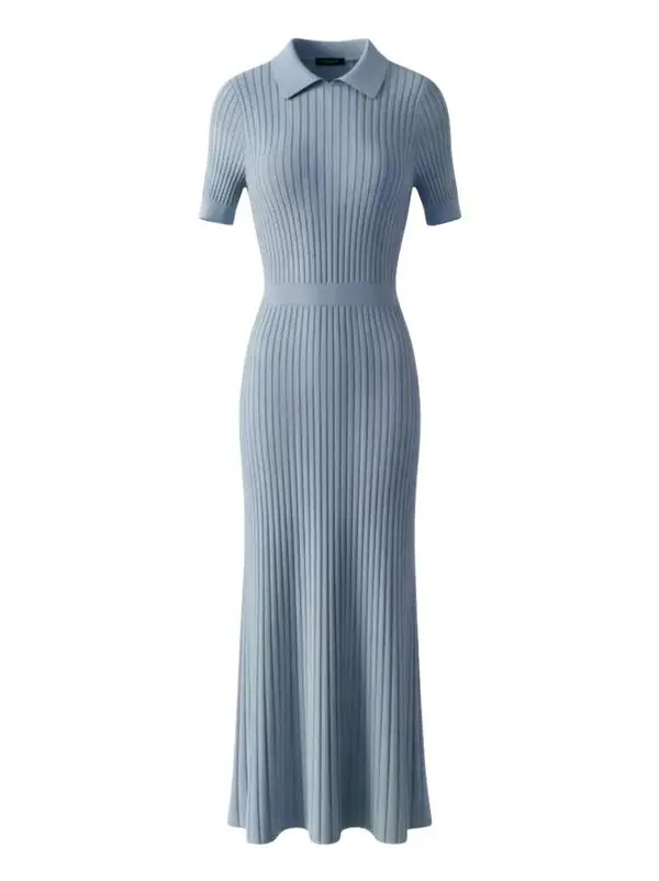 Gabriela Hearst Ribbed Knit Polo-collar Midi Dress - Blue