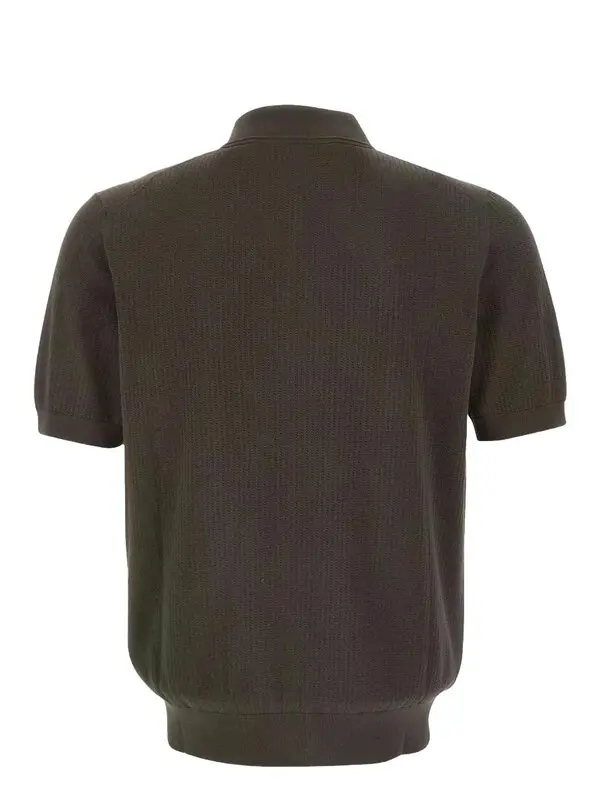 KANGRA Cable-knit Zip-up Polo Shirt - Brown