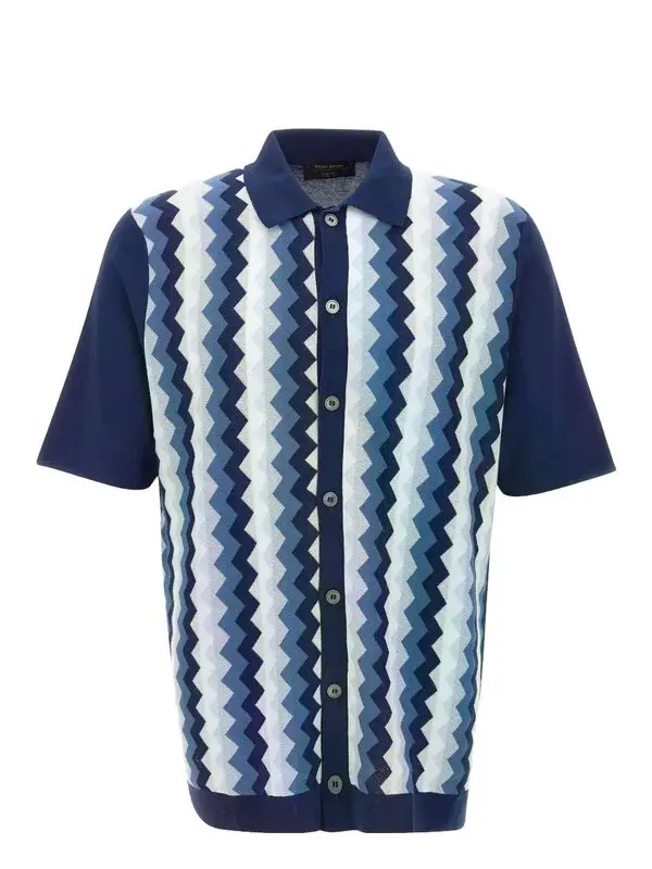 GRAN SASSO Chevron-jacquard Cotton Shirt - Blue