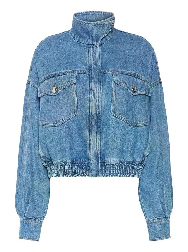Sportmax Denim Jacket With High Neck And Elasticated Waist - Blue