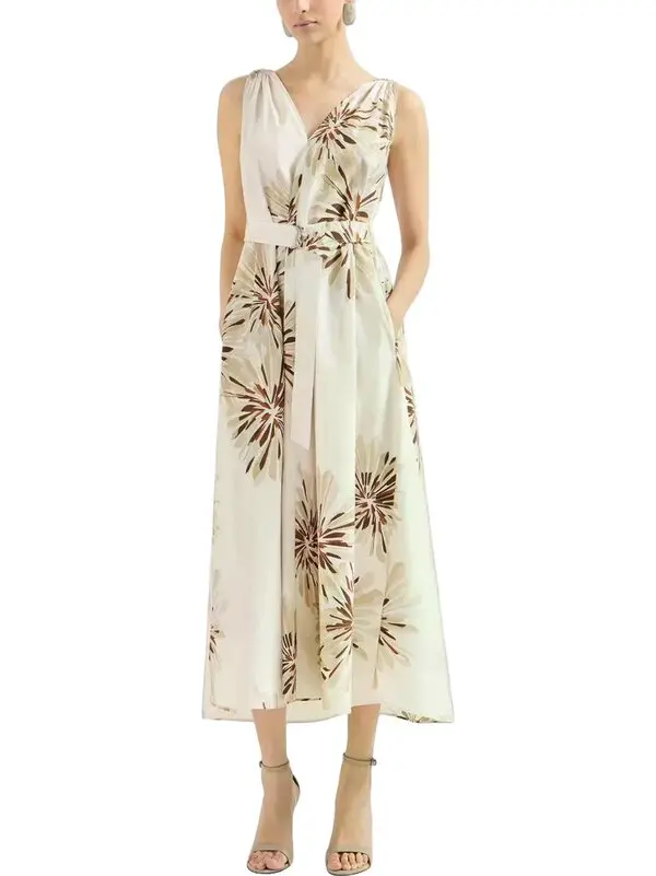 Brunello Cucinelli Printed Belted Midi Dress - Neutrals
