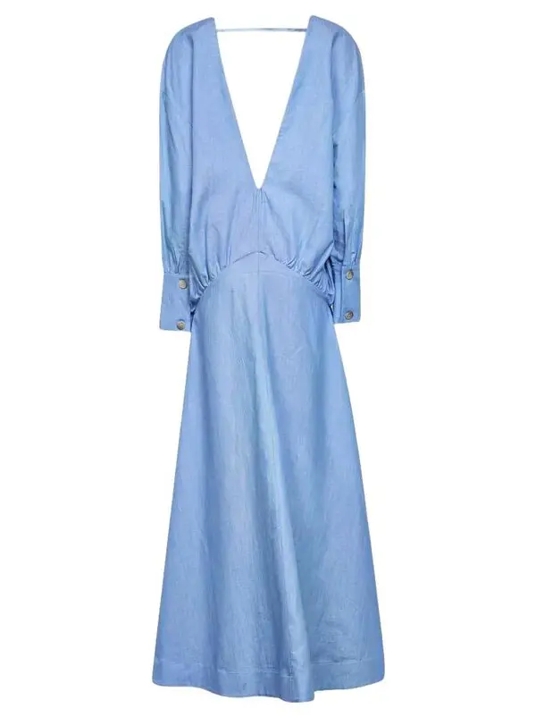 BATAKOVIC Plunging V-neck Gathered Midi Dress - Blue